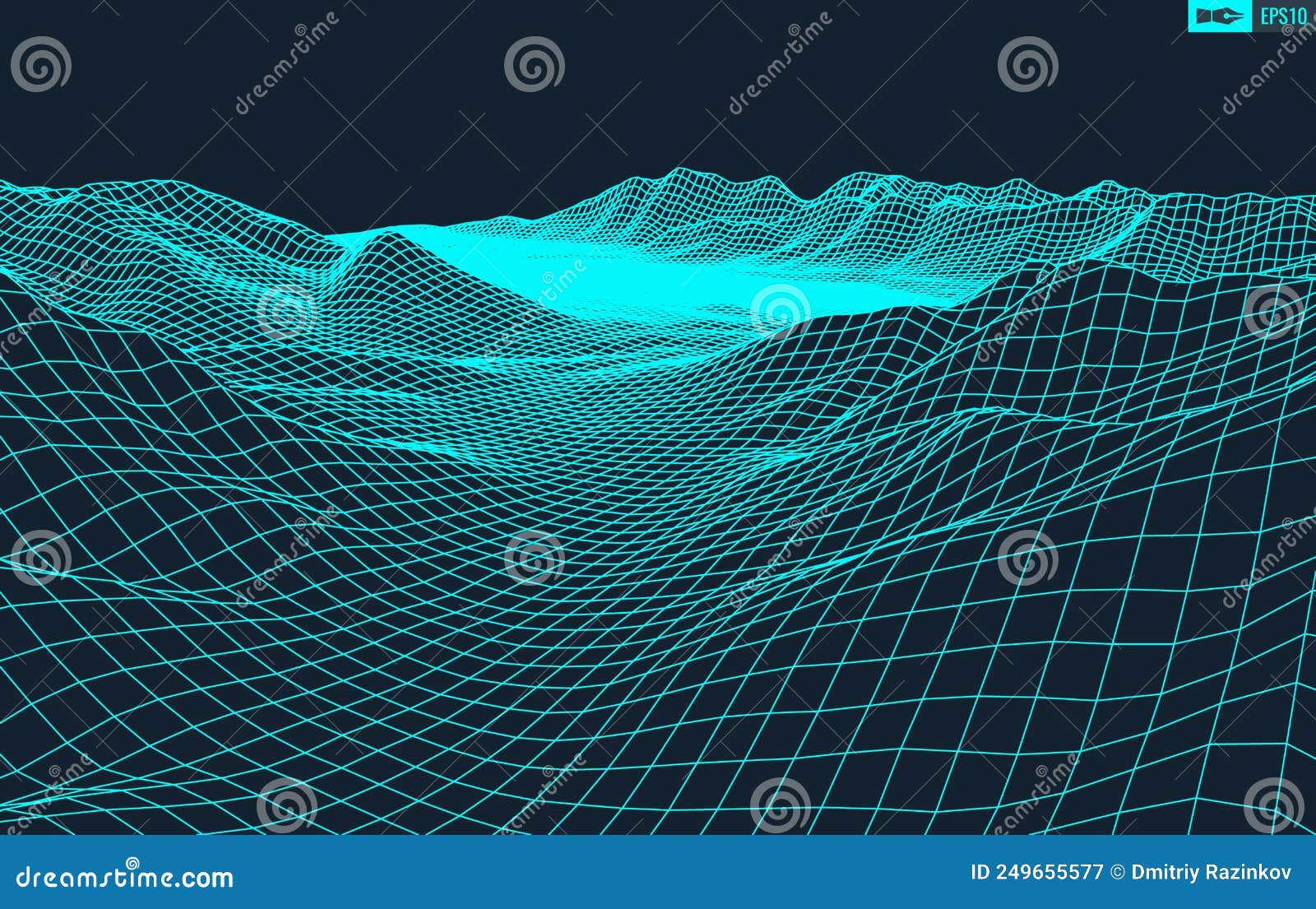 3D Wireframe Terrain Wide Angle EPS10 Vector Stock Illustration ...