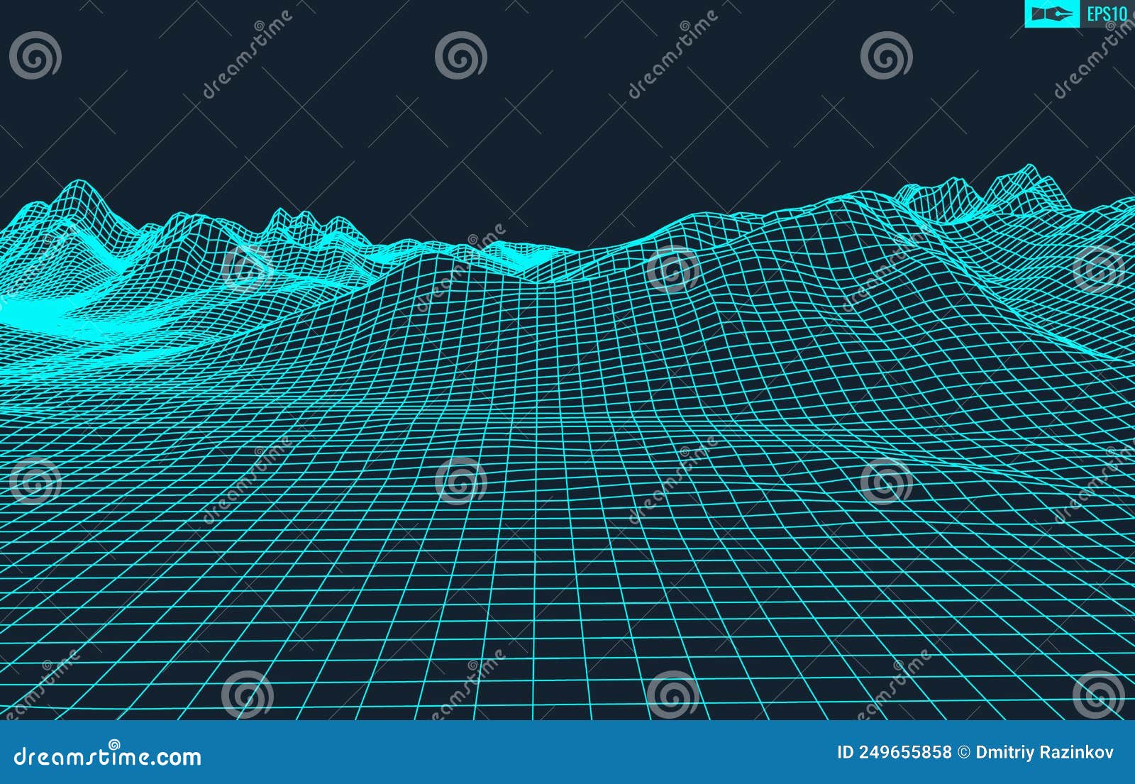 3D Wireframe Terrain Wide Angle EPS10 Vector Stock Illustration ...