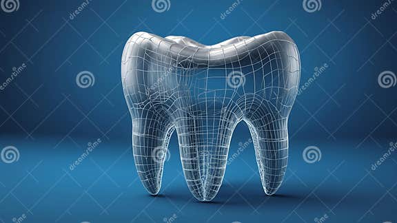 3d Wireframe of a Tooth Isolated on Blue Ai Generated Stock ...