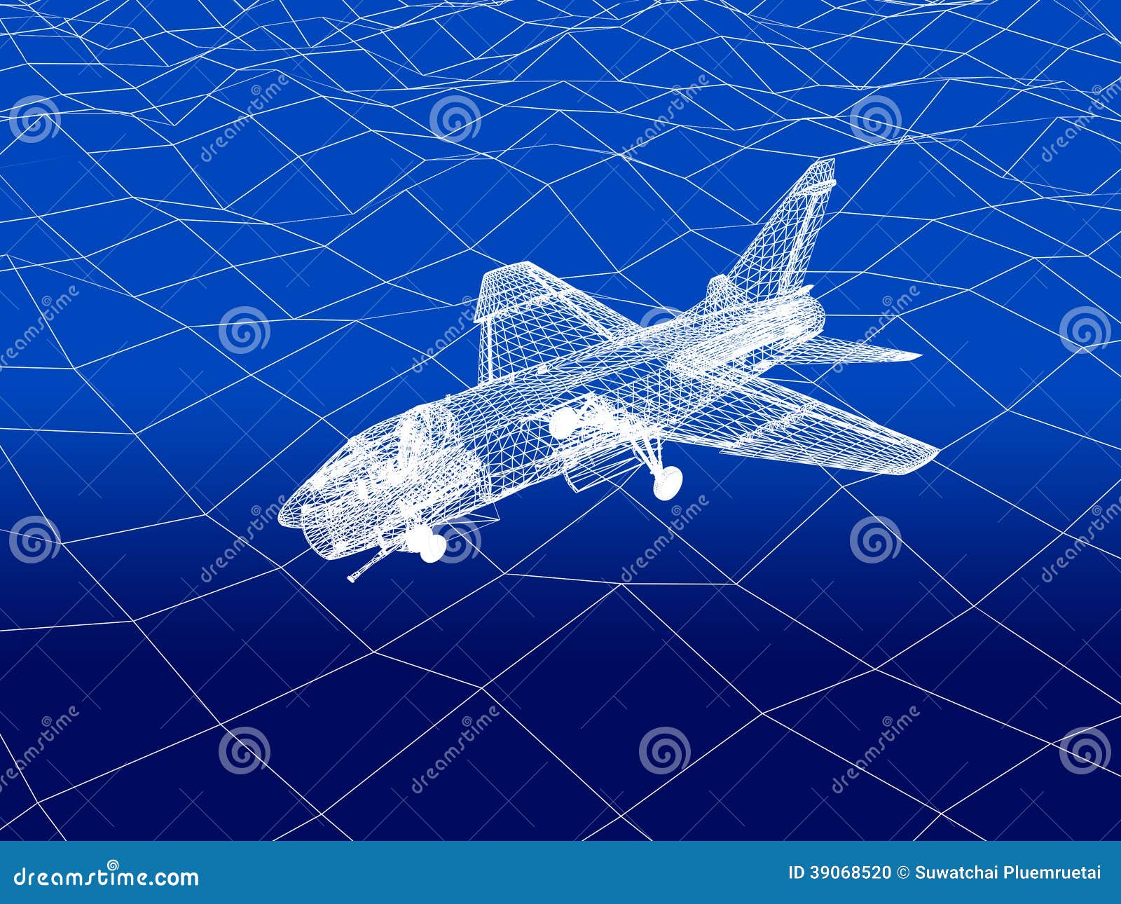 3D Wireframe of Warplane Flies Over a Sea Stock Illustration ...