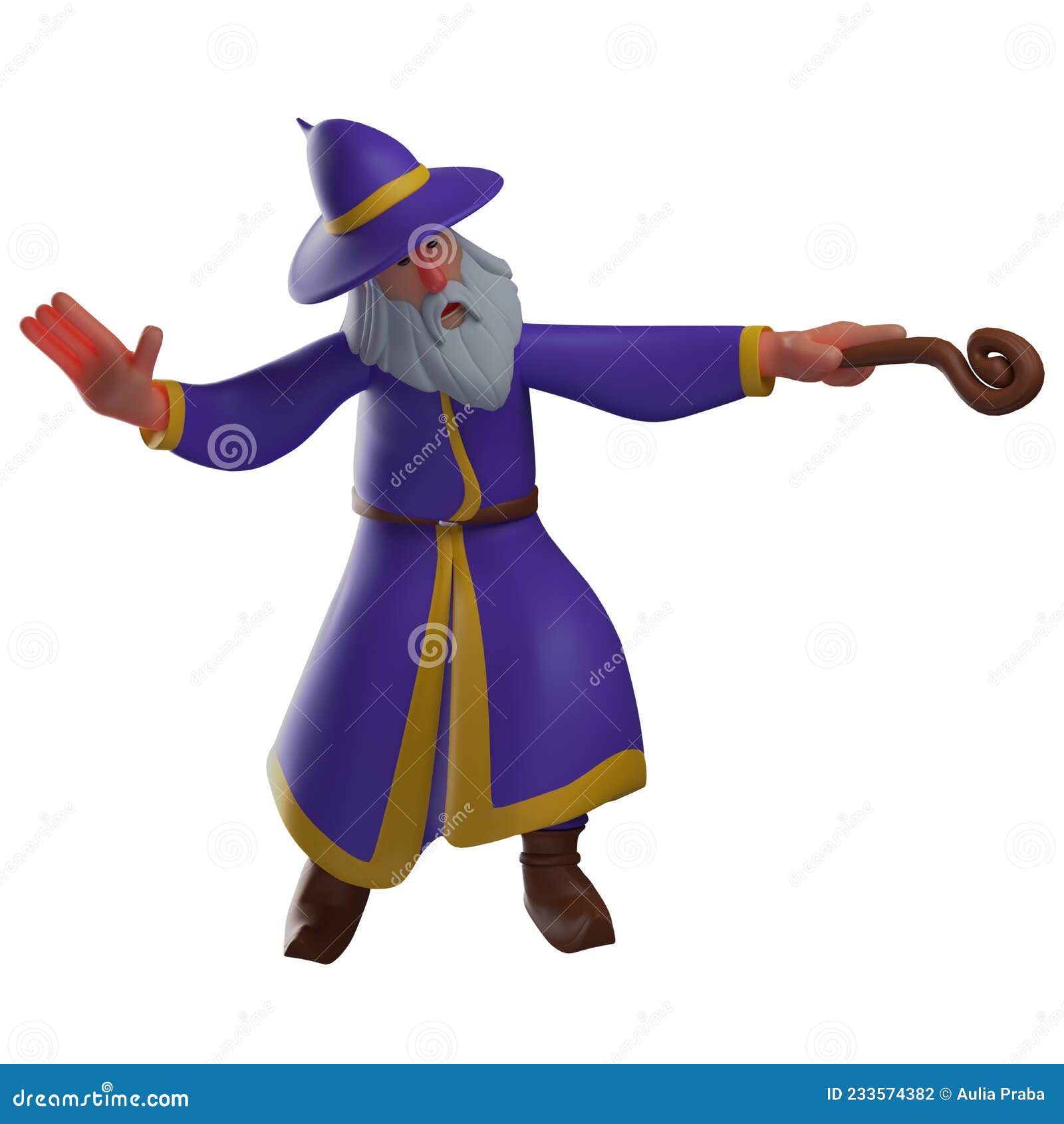 3D Witch Cartoon Character Design Pointing Up the Stick Stock ...