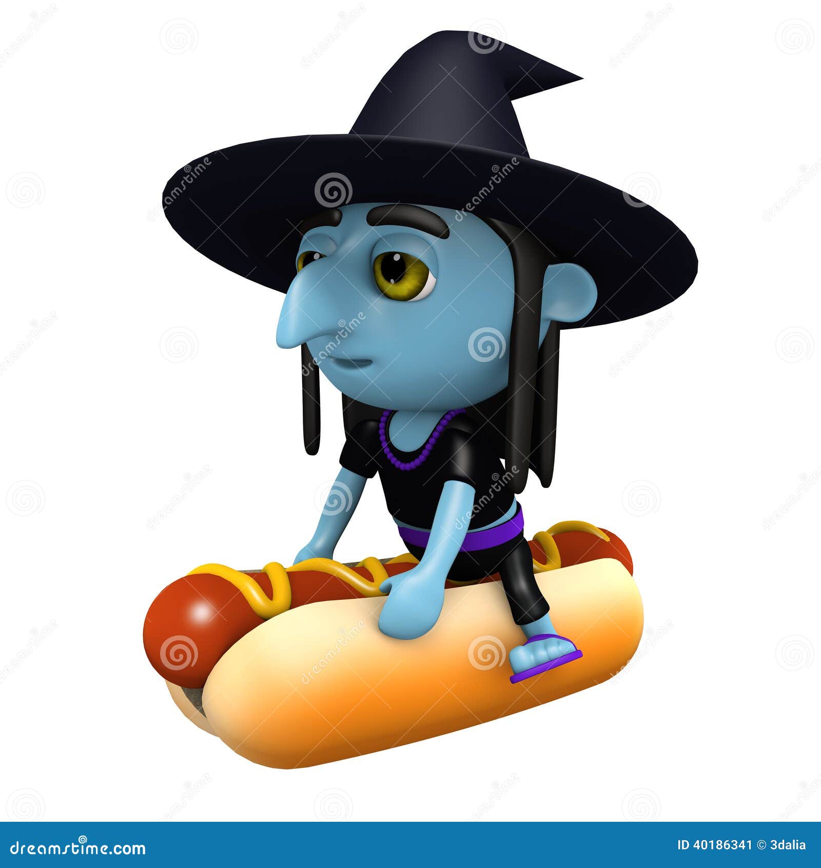 3d Witch rides a hot dog stock illustration. Illustration of party ...