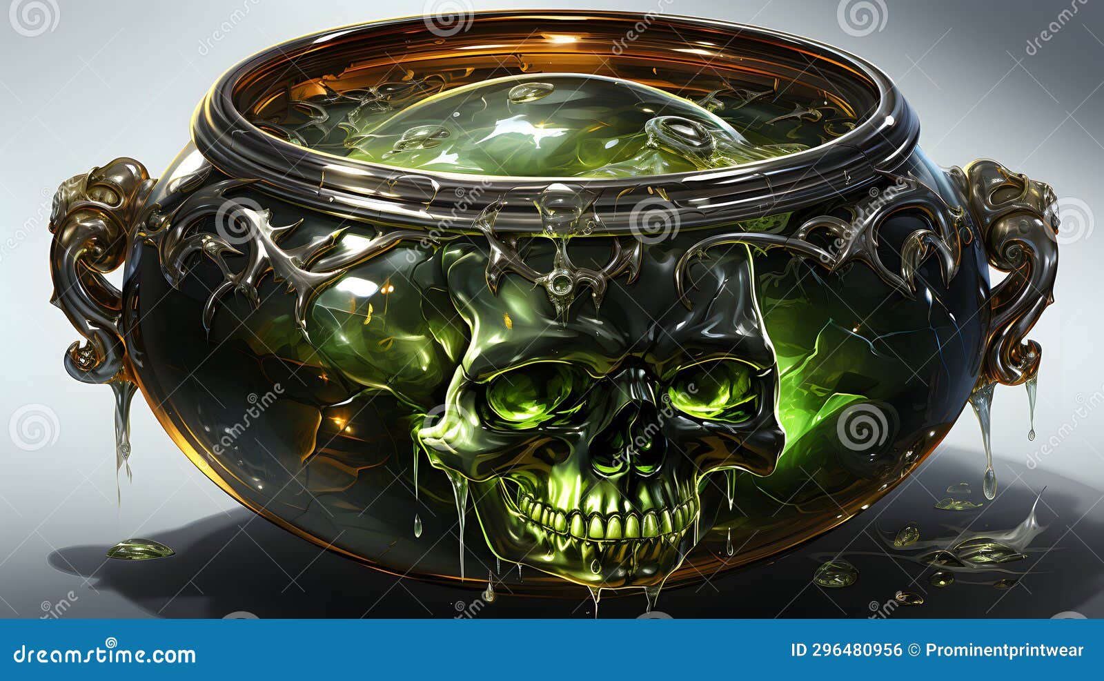 3D Witch S Cauldron with Green Potion, Bones, and Skulls Stock ...
