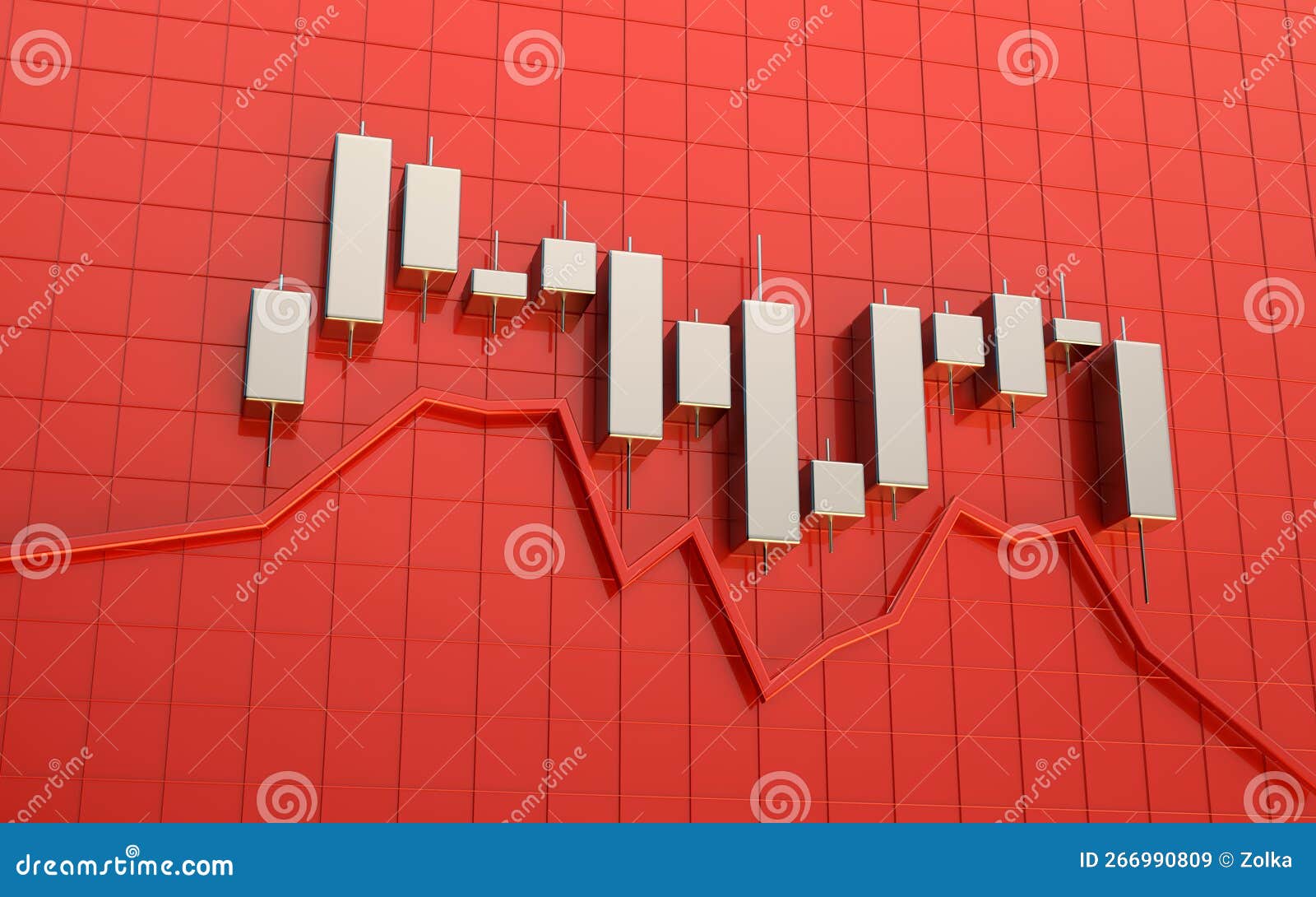 3d Wite Metalic Chart Finance on Red Background Wit Grid Stock ...