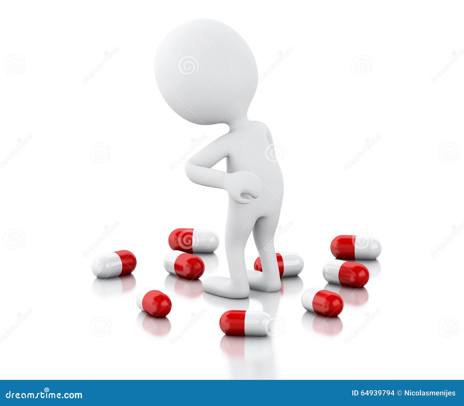 3d Witte Mensen Met Pijn Hebben Pillen Nodig Stock Illustratie ...