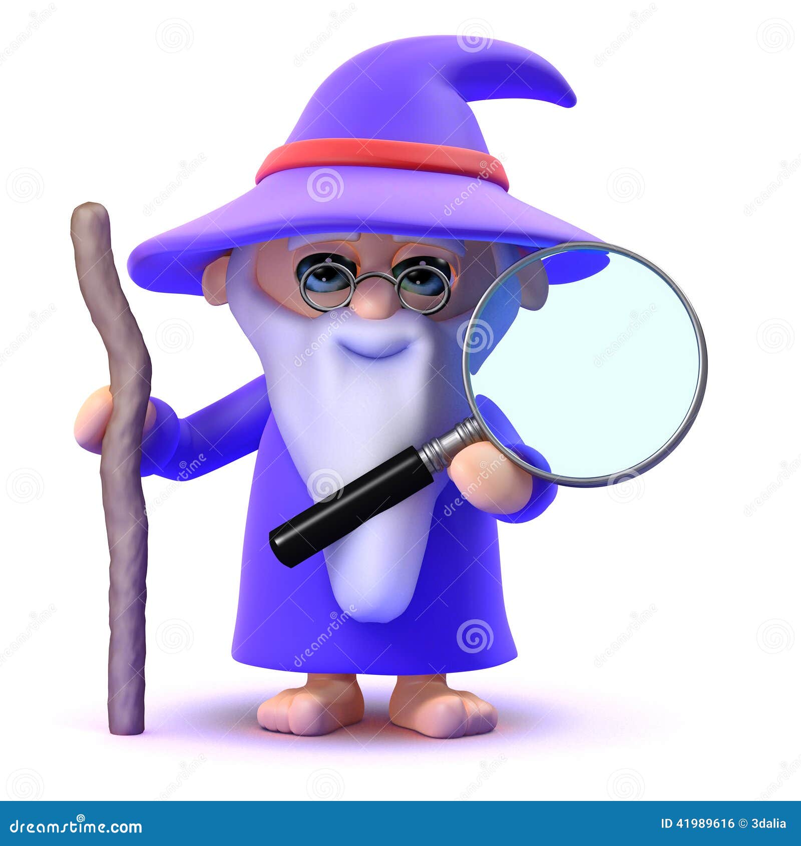 3d Wizard Looks through Magnifying Glass Stock Illustration ...