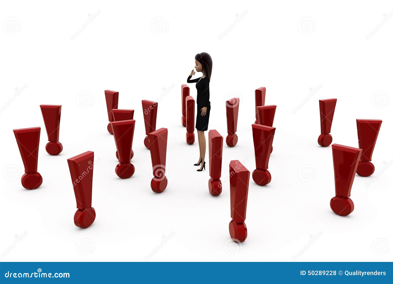 3d Woman with Many Exclamation Marks Concept Stock Illustration ...