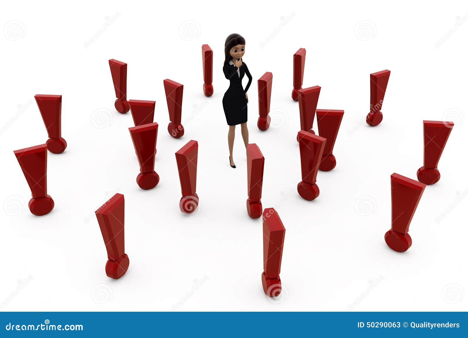 3d Woman with Many Exclamation Marks Concept Stock Illustration ...