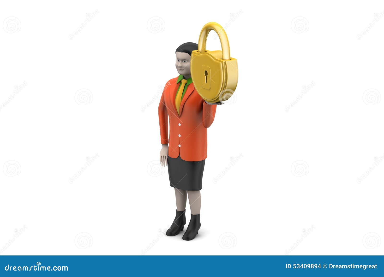 3d woman with padlock stock illustration. Illustration of padlock ...