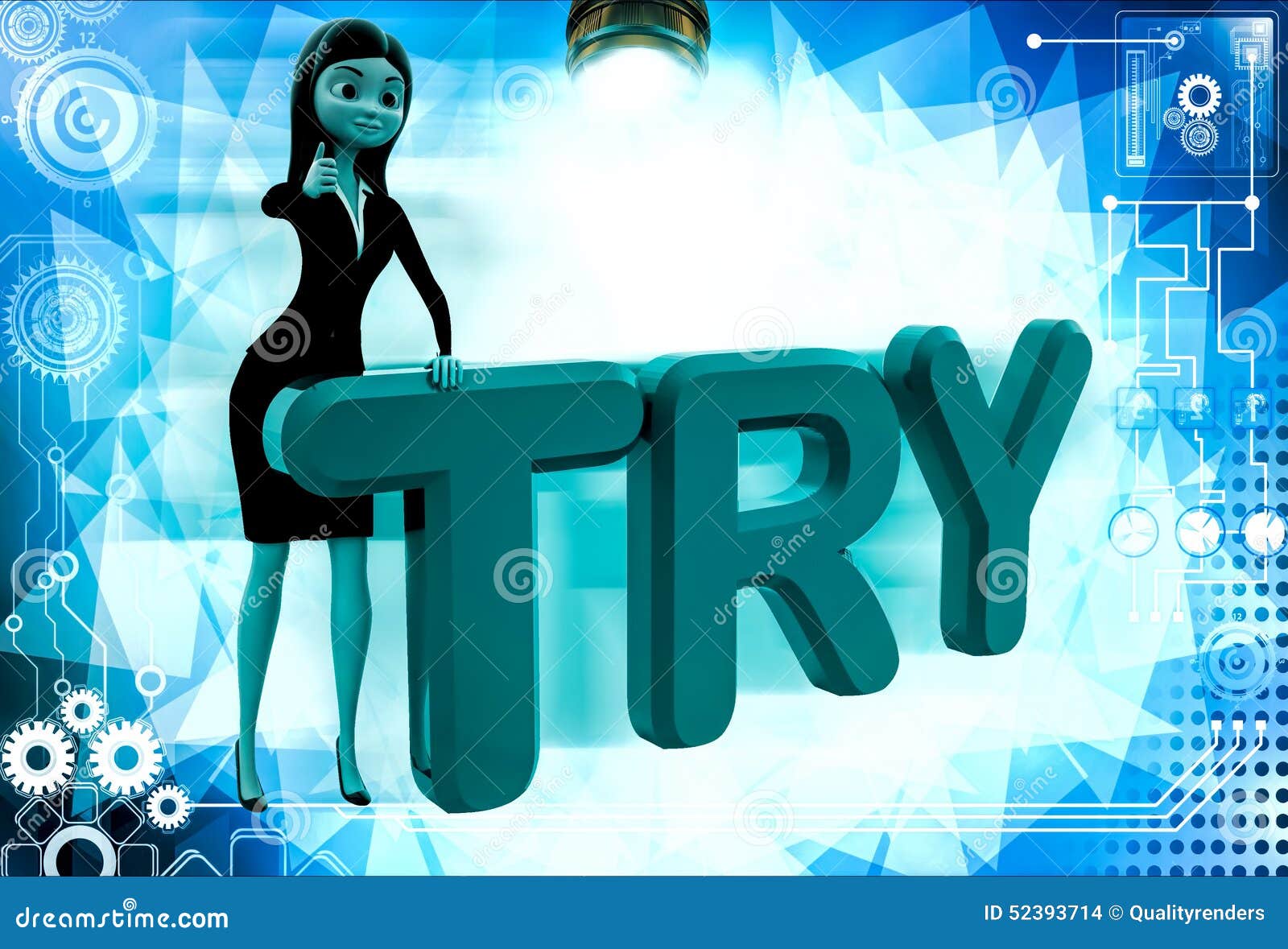3d Woman With Try Text Illustration Stock Illustration - Illustration ...