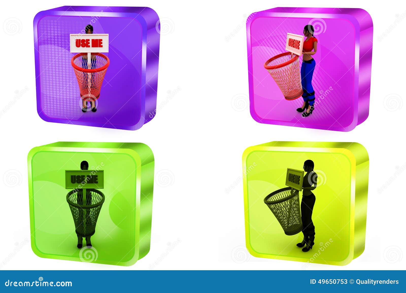 3d Woman Use Me Dustbin Concept Stock Illustration - Illustration of ...