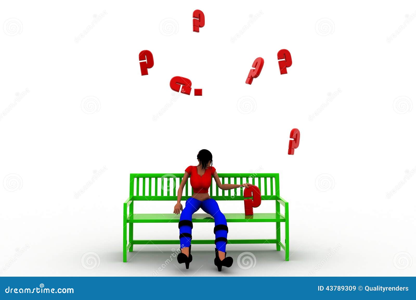 3d Women Bench Question Mark Illustration Stock Illustration ...