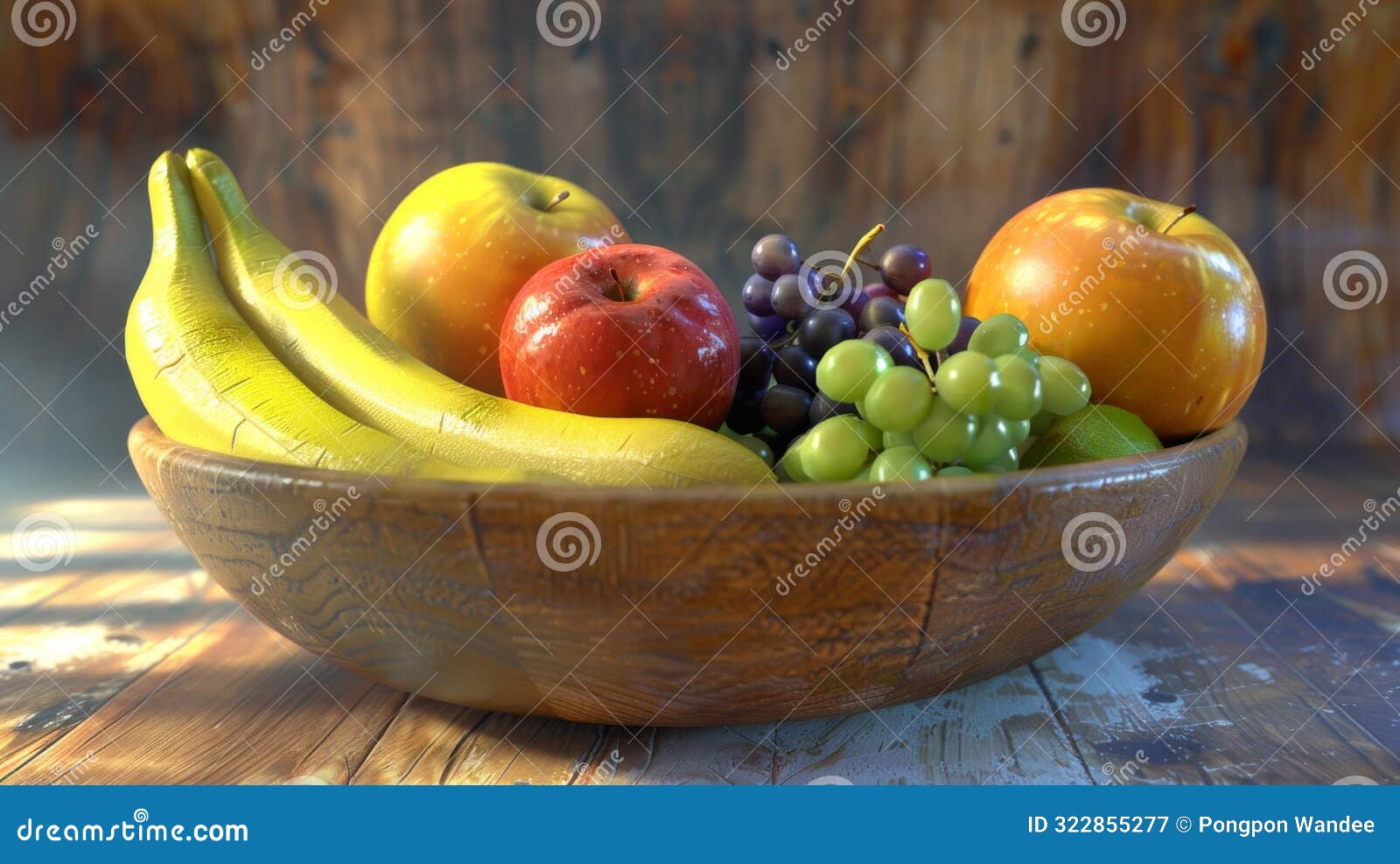 3D Wooden Bowl Fruit Hyper Realistic 3D Models of Various Fruits Stock ...