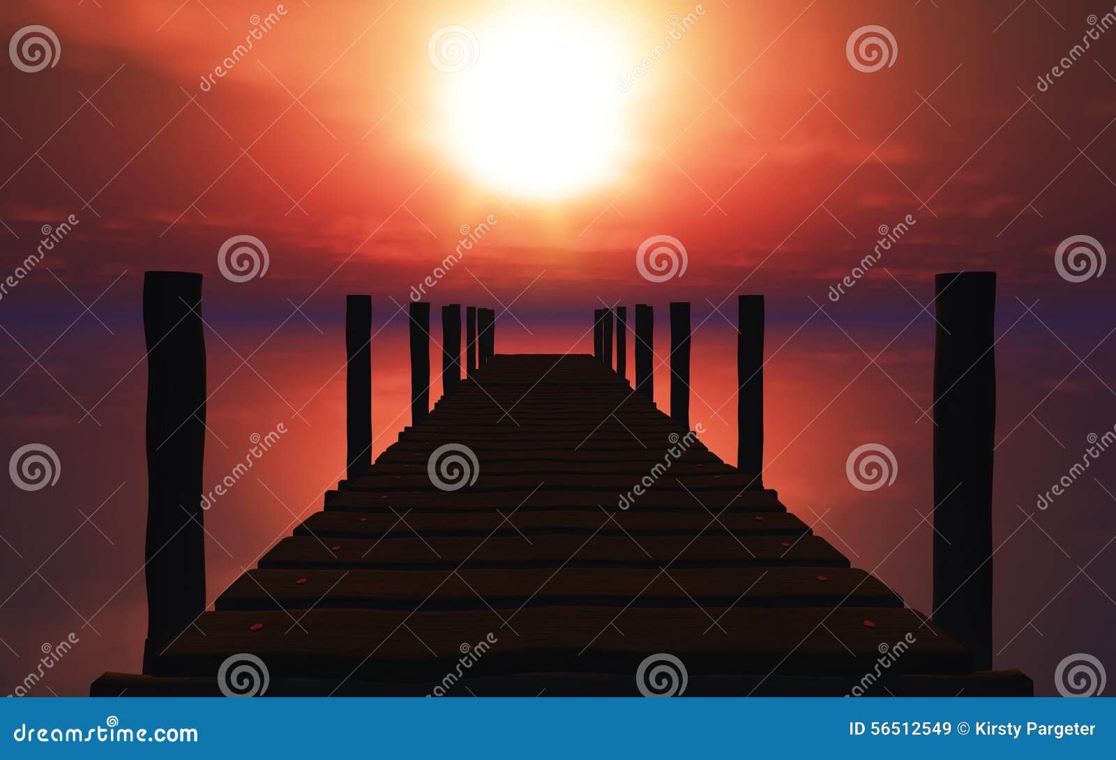 3D wooden jetty at sunset stock illustration. Illustration of wooden ...