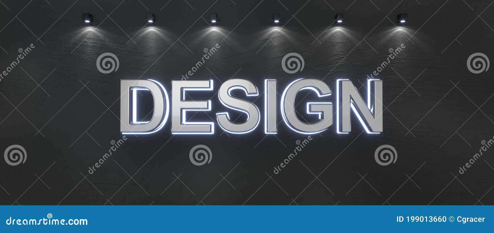 Dsign on Black Wall with 6 Spotlights on Top Stock Illustration ...