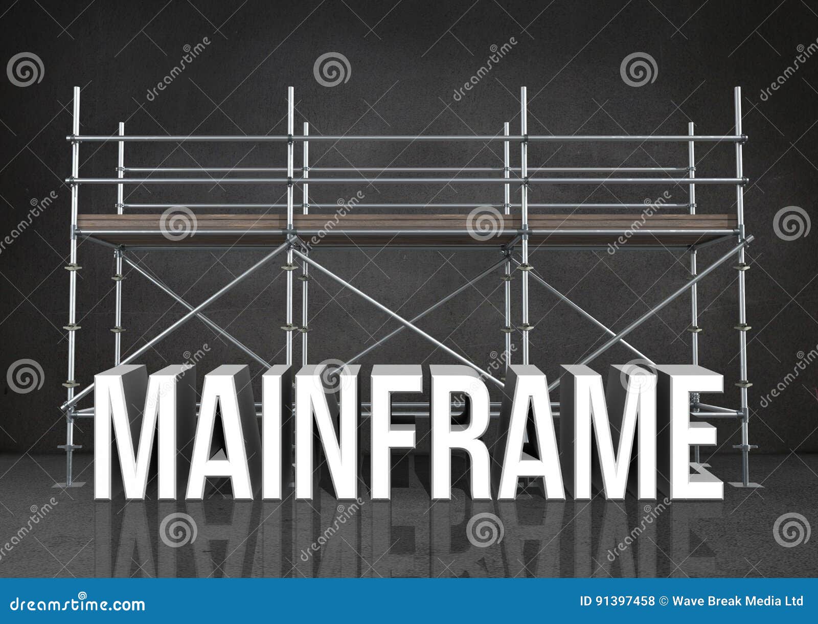 3D Word Mainframe Against Scaffolding in Grey Room Stock Illustration ...