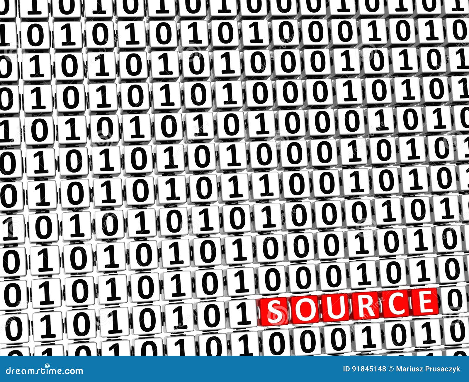 3D Word Source Inside Zero One Blocks Stock Illustration - Illustration ...