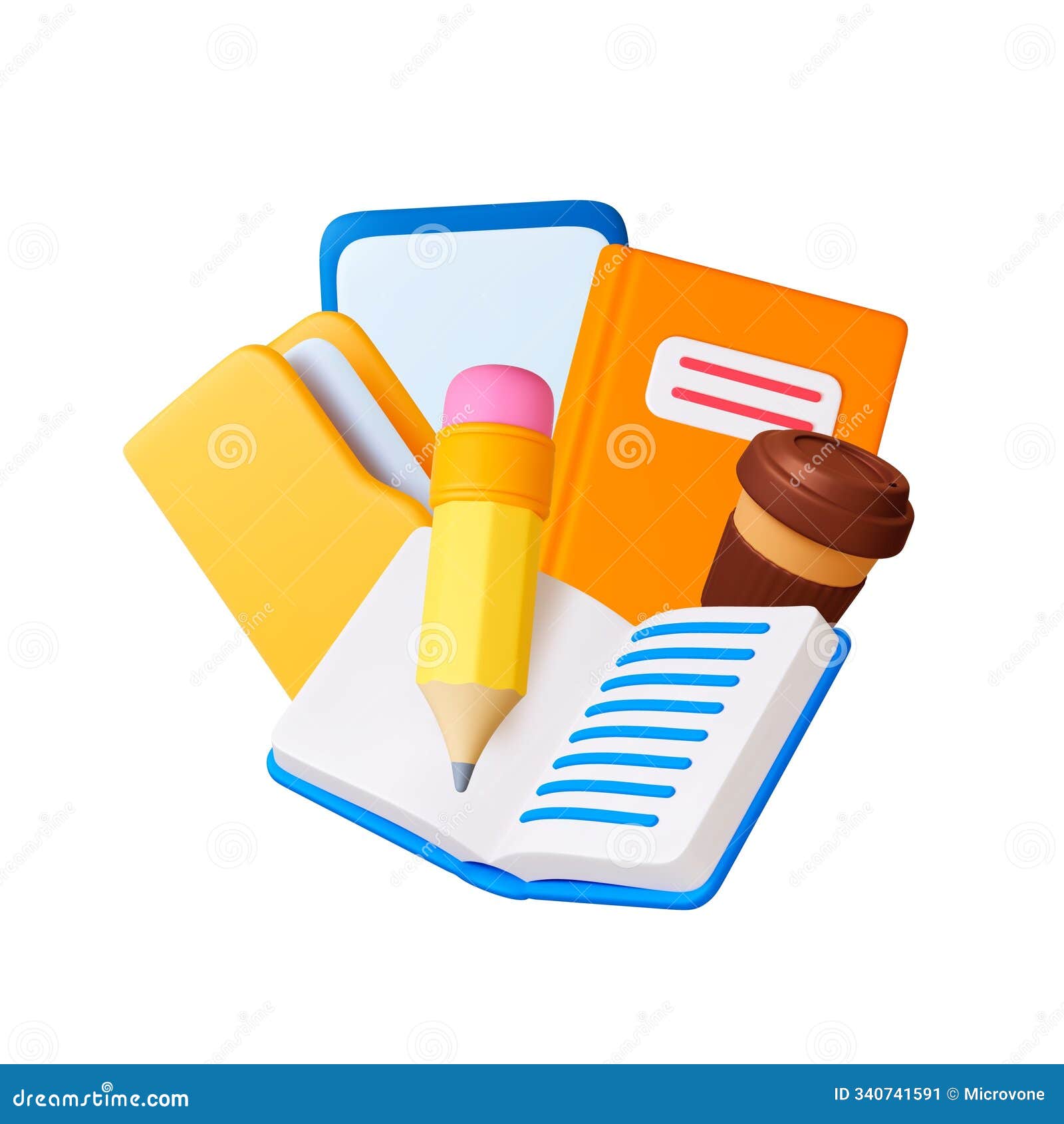 3d Work and Study. Education 3d Concept with Opened Book, Notebooks ...