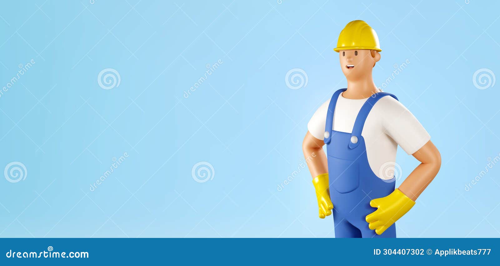 3D Worker Builder Vector Banner. Cartoon Male Character of Construction ...