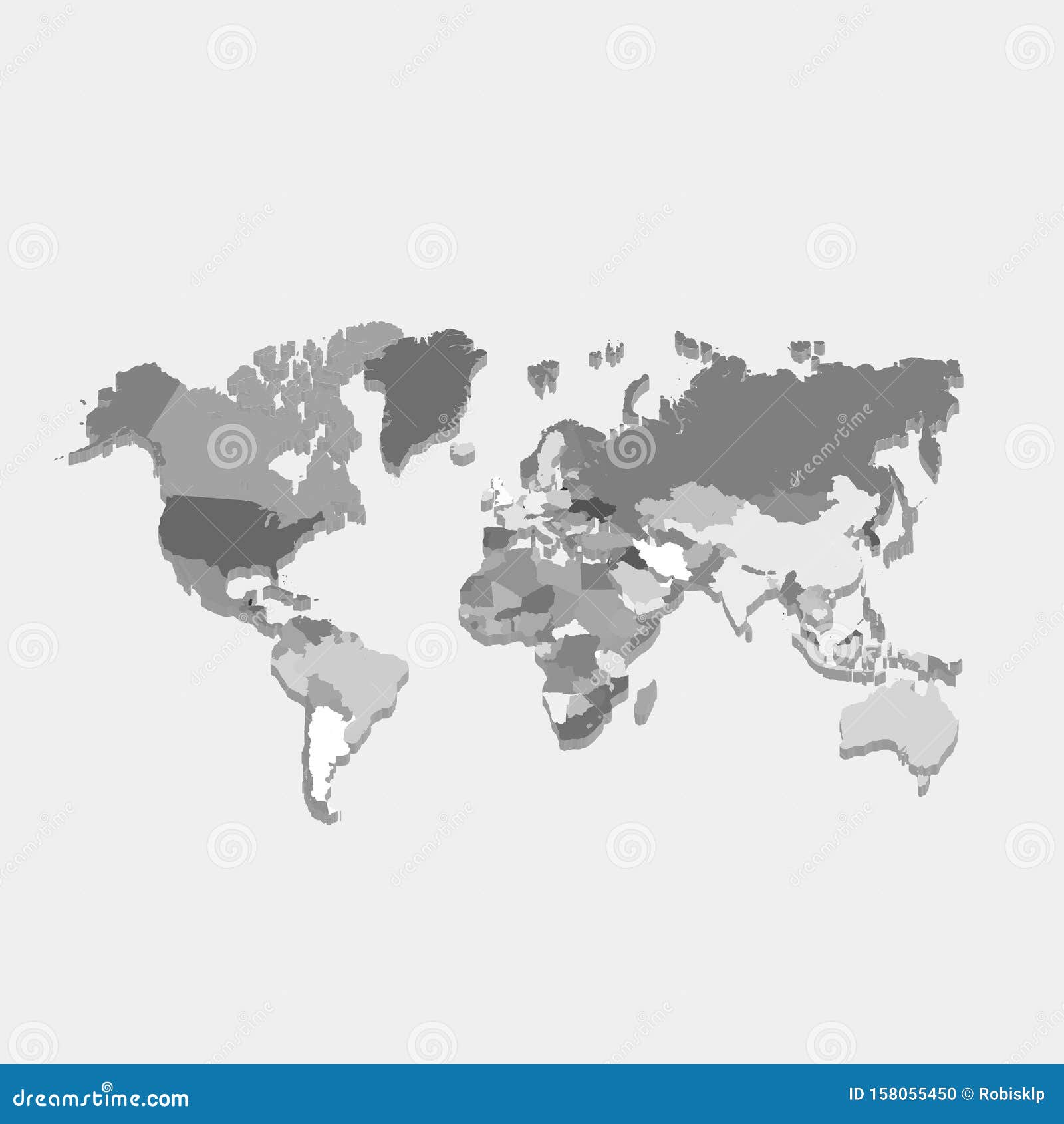 3d World Grey Map stock vector. Illustration of countries - 158055450