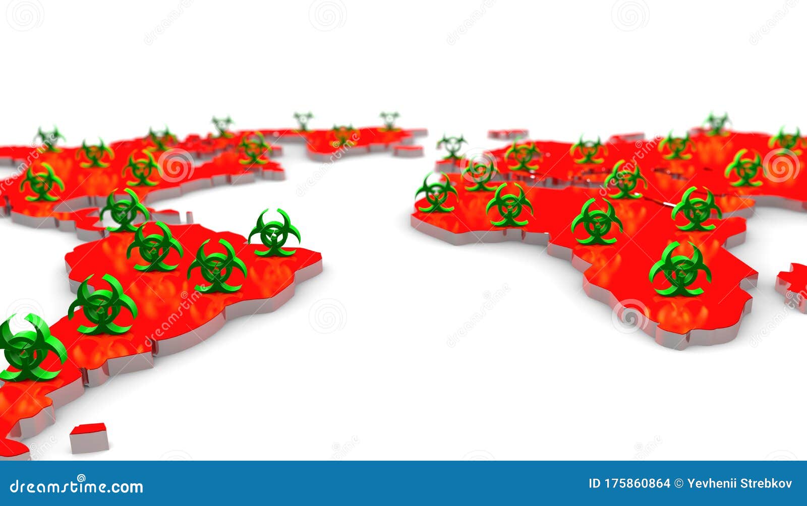 3D World Map with Biohazard Signs Stock Illustration - Illustration of ...