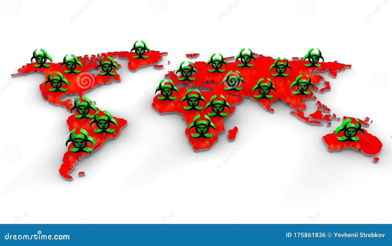 3D World Map with Biohazard Signs Stock Illustration - Illustration of ...