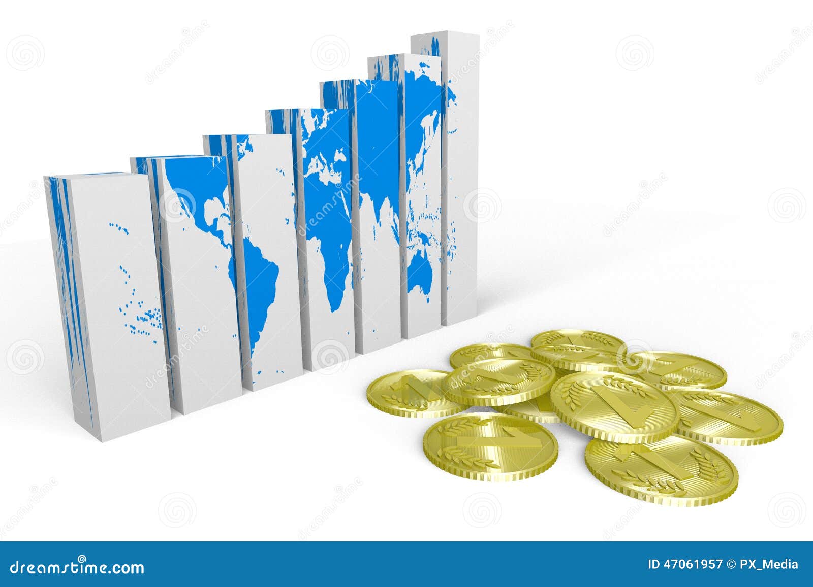 3D WORLD MAP CHART with COINS... Stock Illustration - Illustration of ...