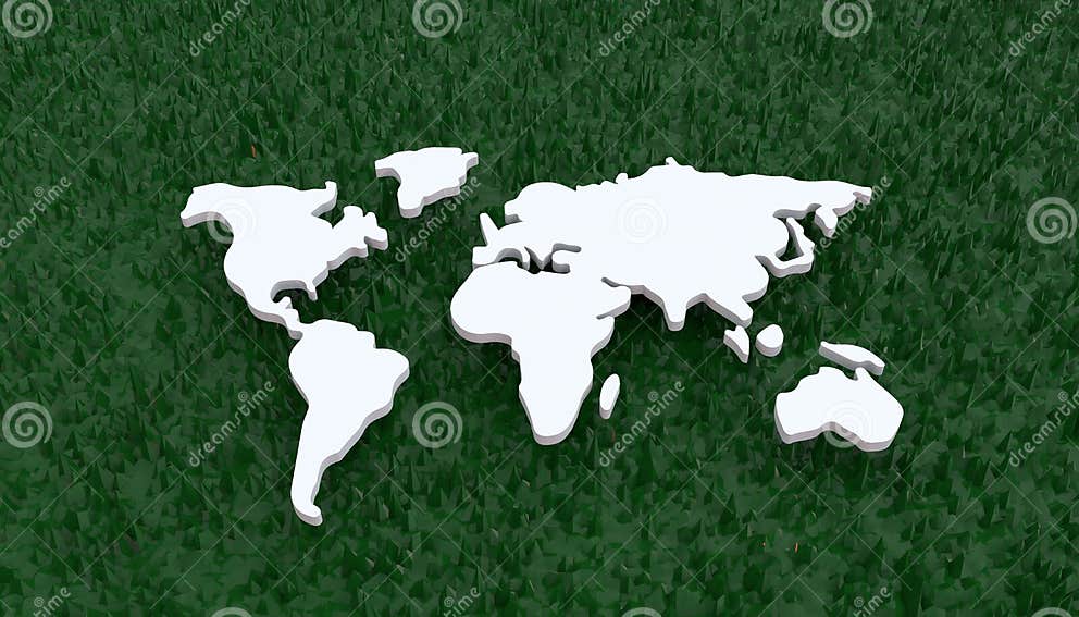 3D World Map on Green Wavy Background 3d Image Stock Illustration ...