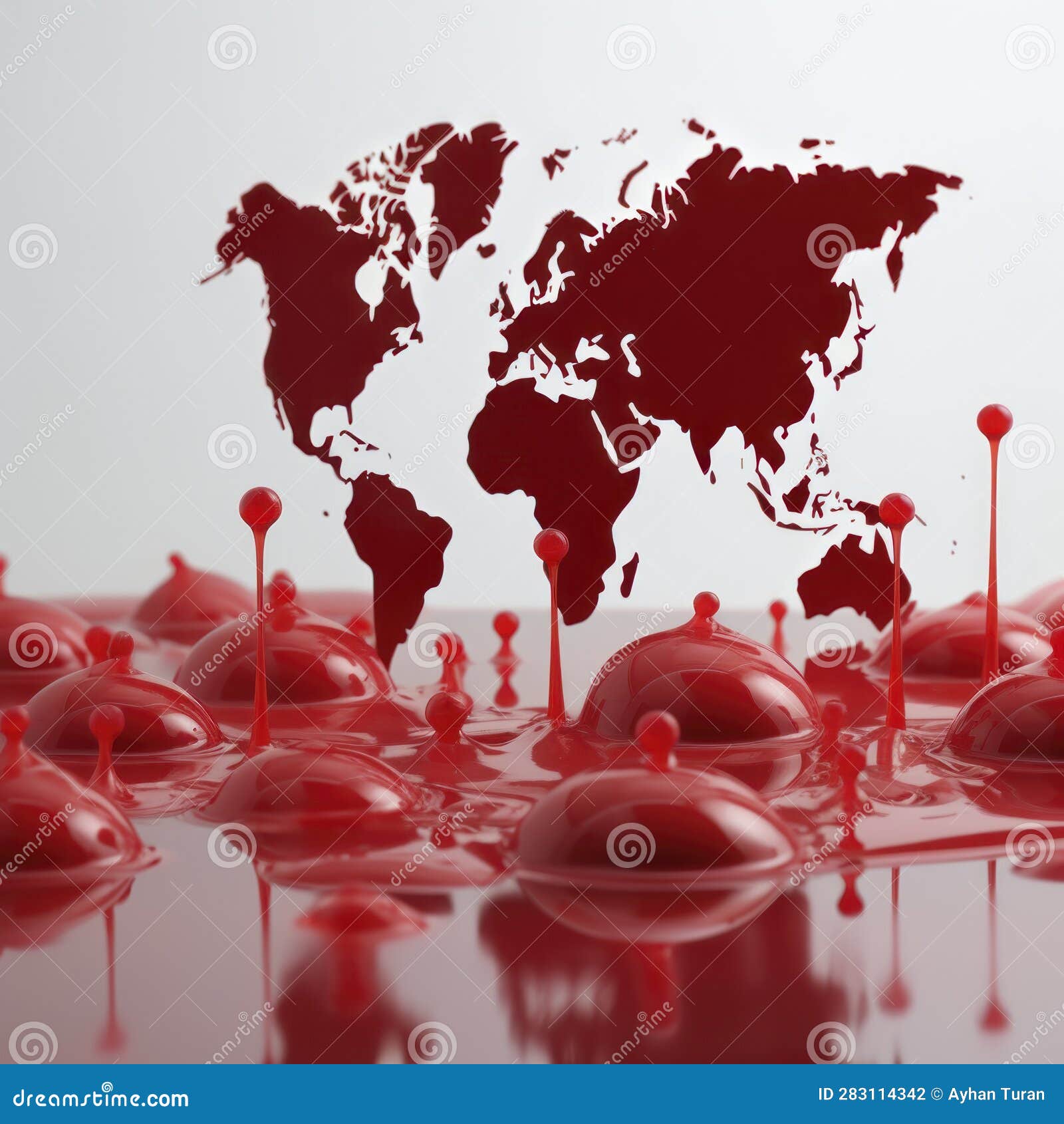 3d world map and red drops stock illustration. Illustration of save ...