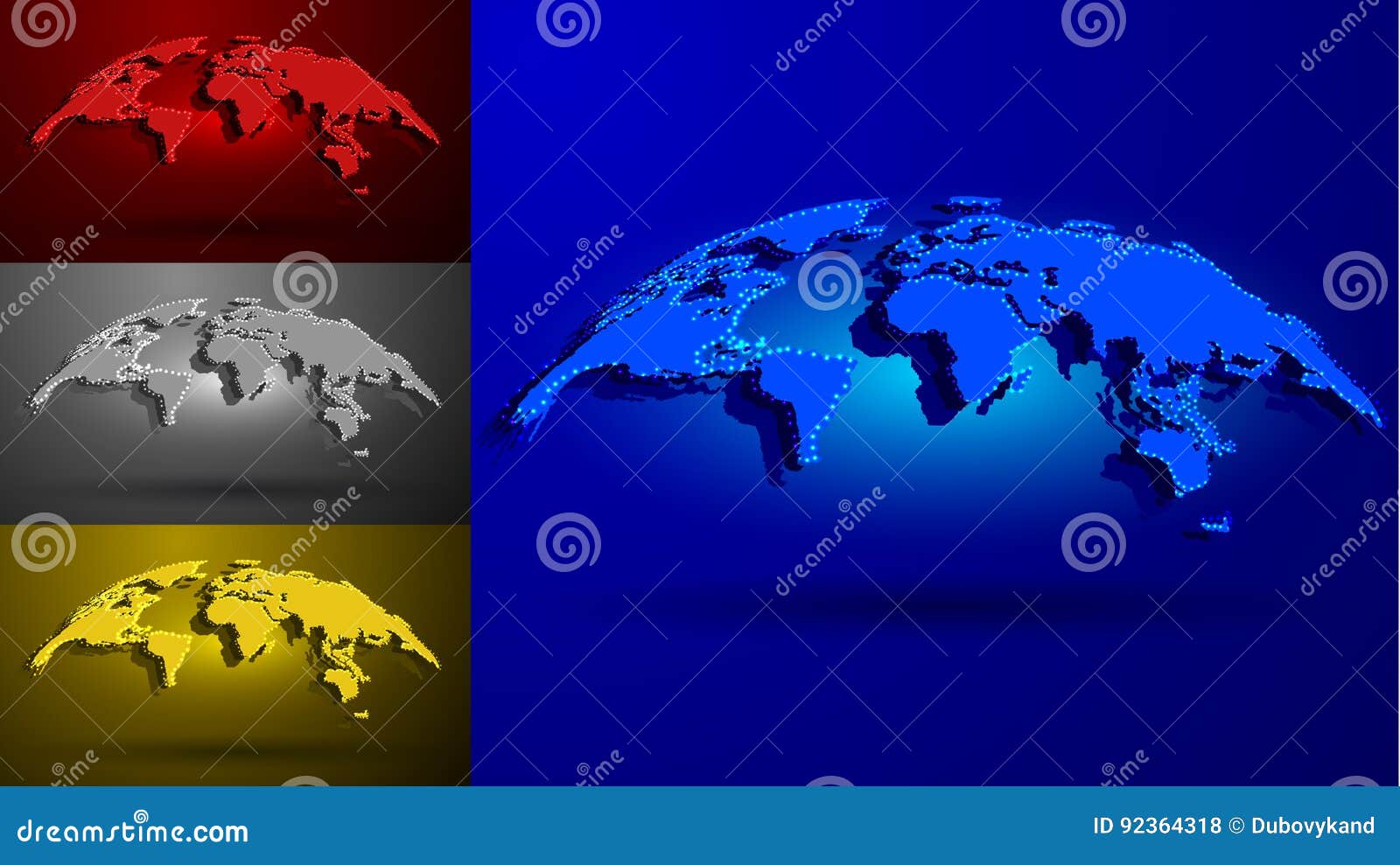 3D World Map Set stock vector. Illustration of asia, background - 92364318