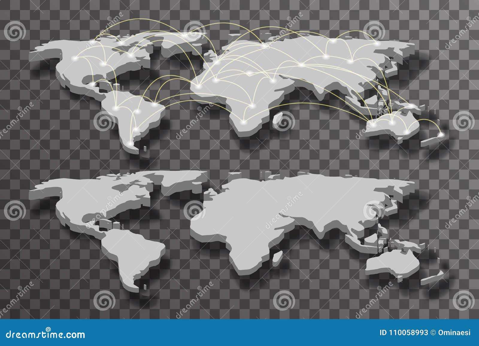 3d World Map Shadow Light Connections Transparent Background Vector ...