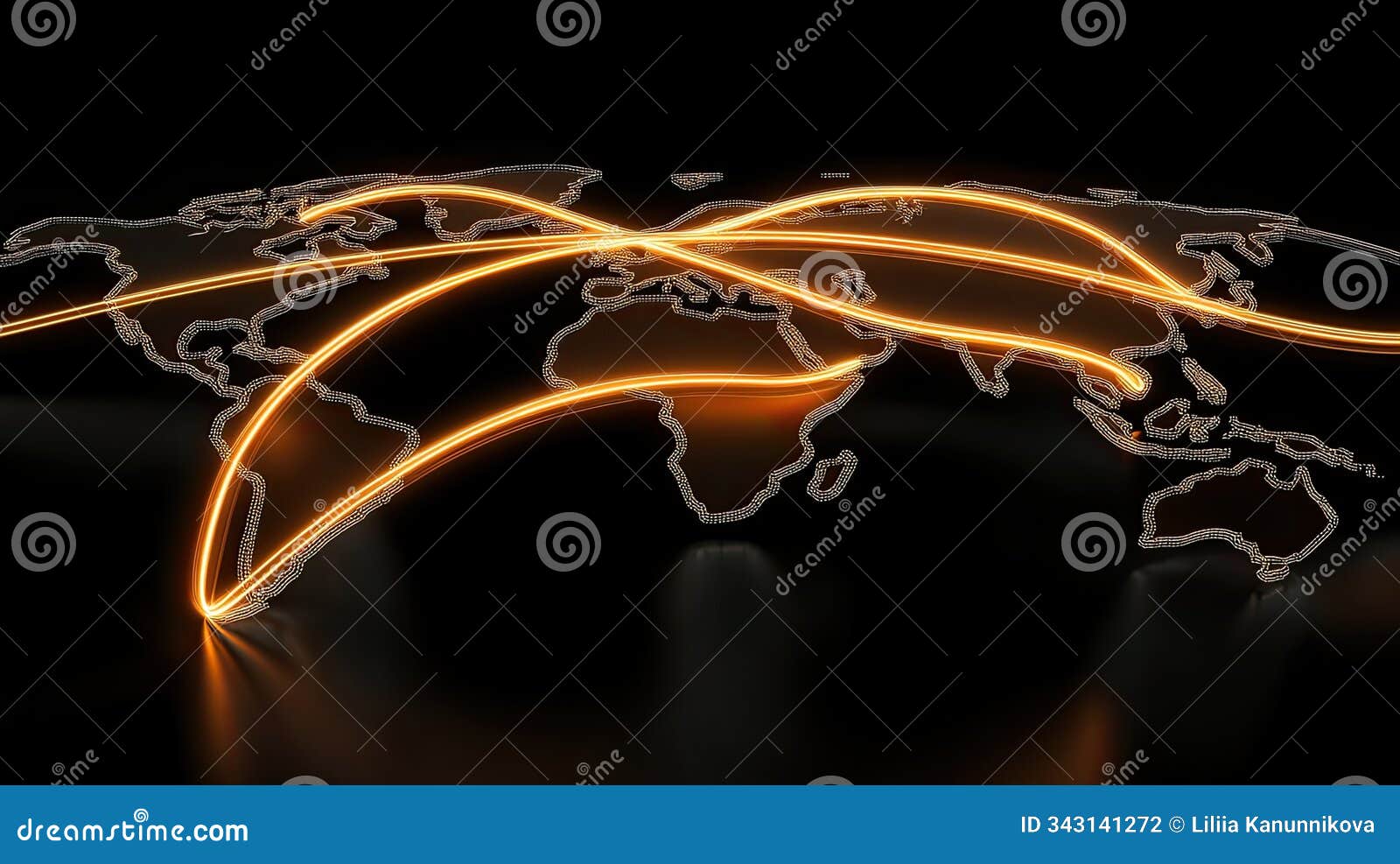 This 3D World Map Showcases Vibrant Orange Connections Linking ...