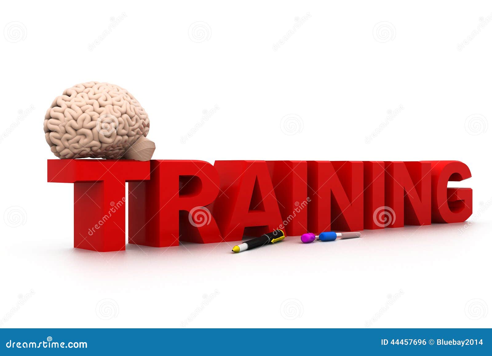 3d World Training with Human Brain and Pen Stock Illustration ...