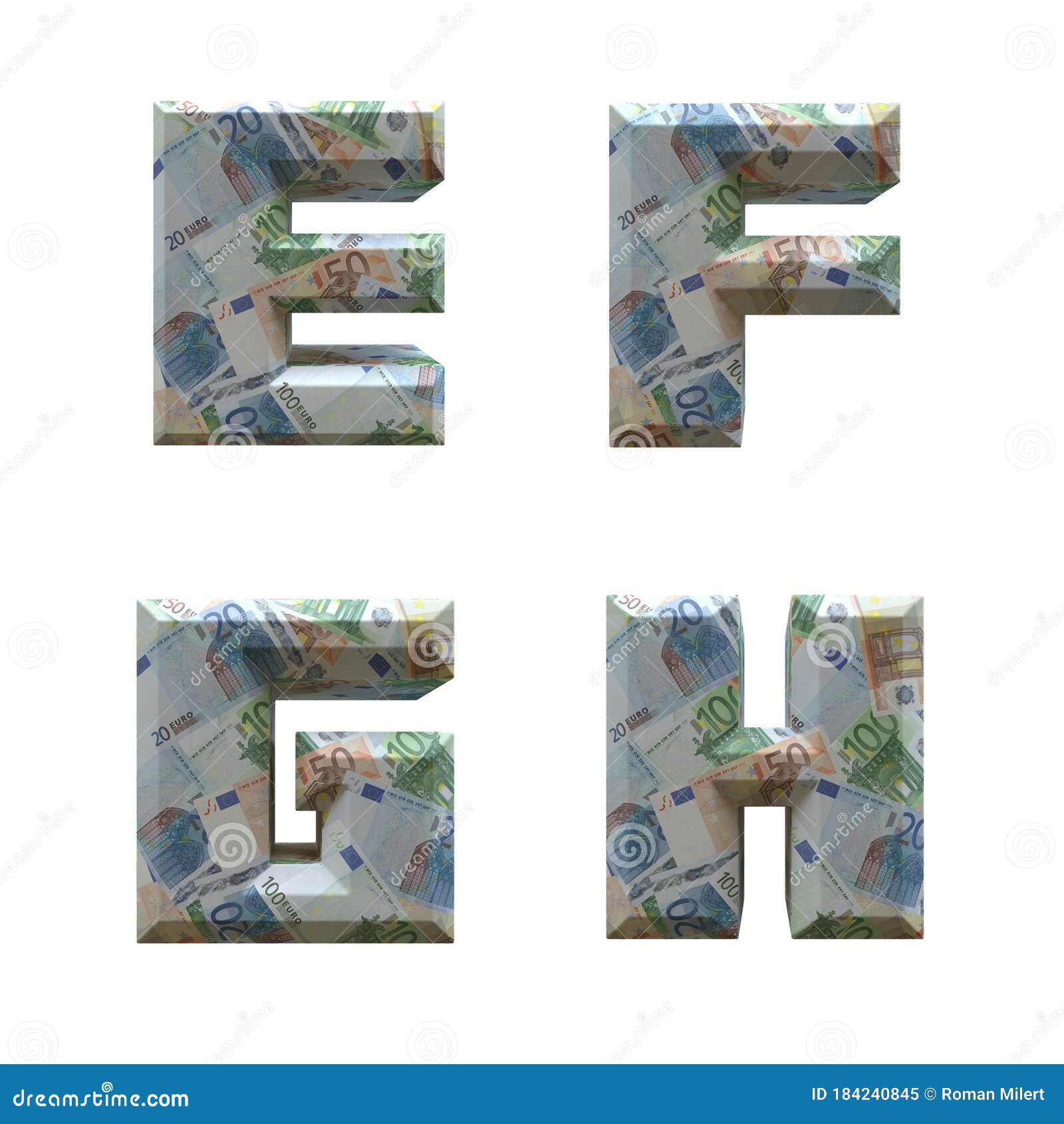 3D Wrapped-around Euro Banknote Alphabet Stock Illustration ...