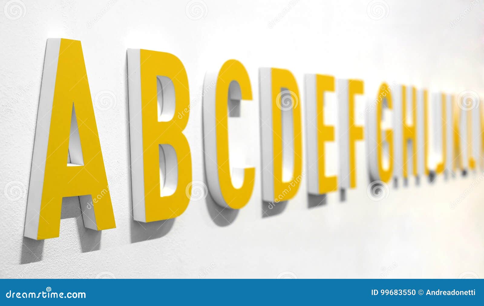 Yellow Alphabet Letters. Font Paint. Blue Calligraphy Design. Hand Ink ...