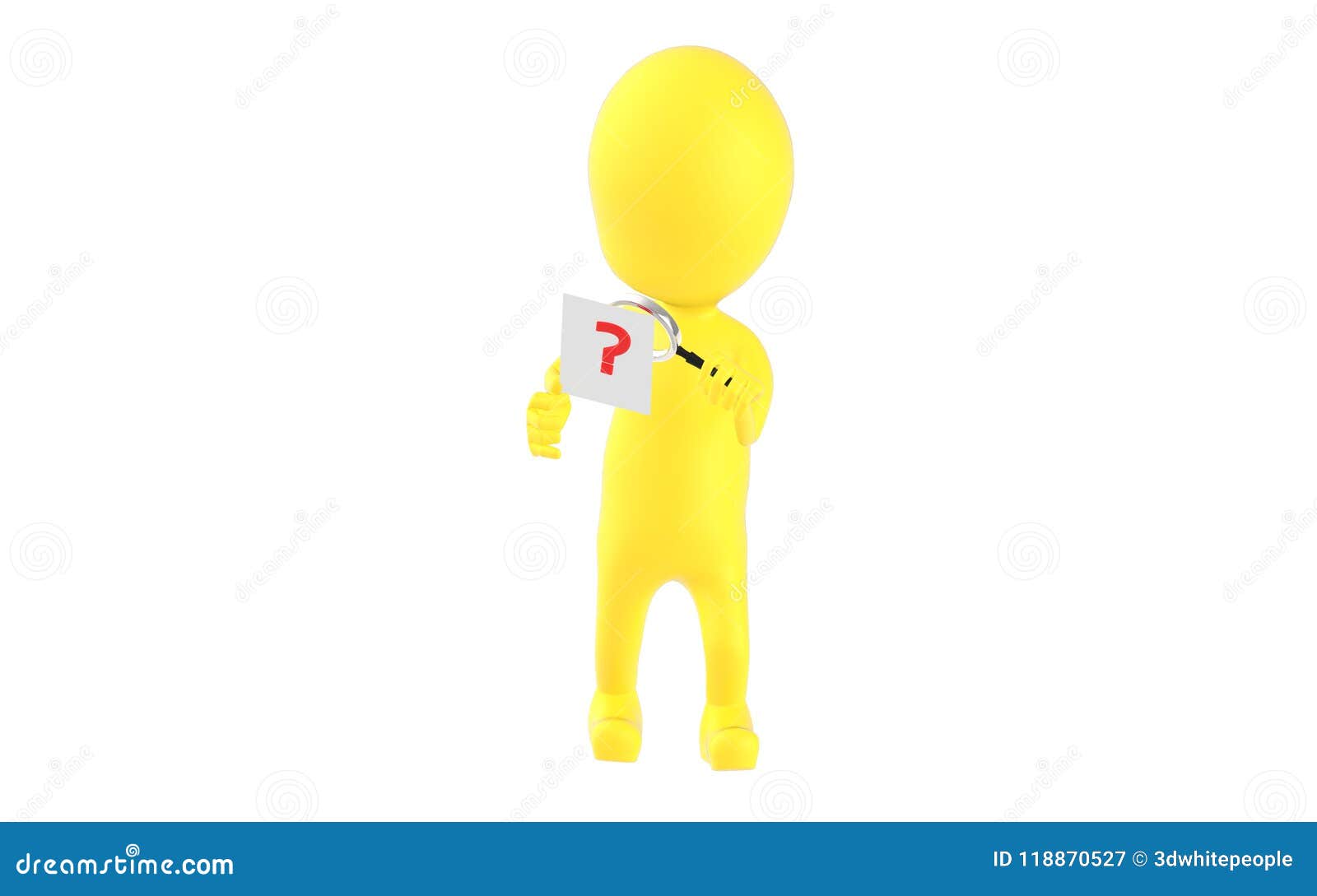 3d Yellow Character Examining a Question Mark Using a Maginifier Stock ...