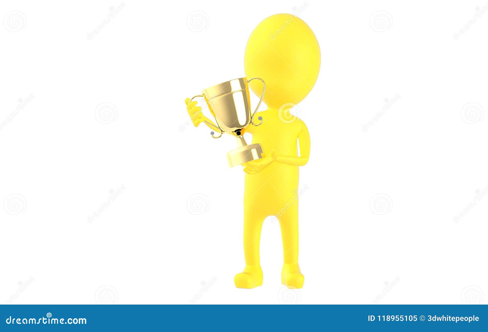 3d Yellow Character Holding a Trophy Stock Illustration - Illustration ...