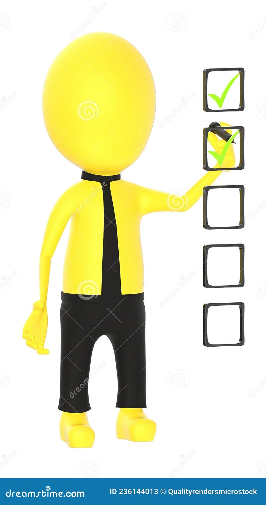 3d Yellow Character Marking Each Column with Tick Marks Using His ...