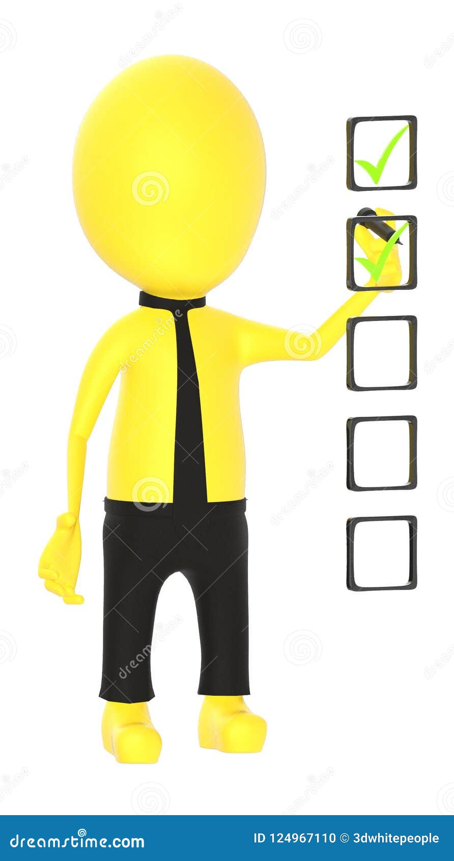 3d Yellow Character Marking Each Column with Tick Marks Using His ...