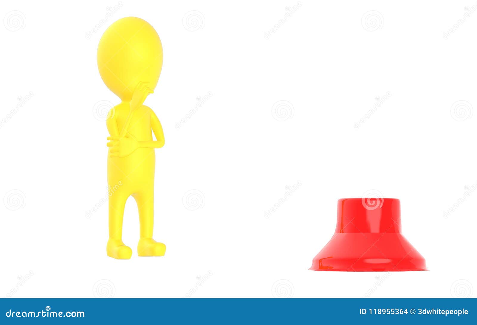 3d Yellow Character and a Red Button Stock Illustration - Illustration ...