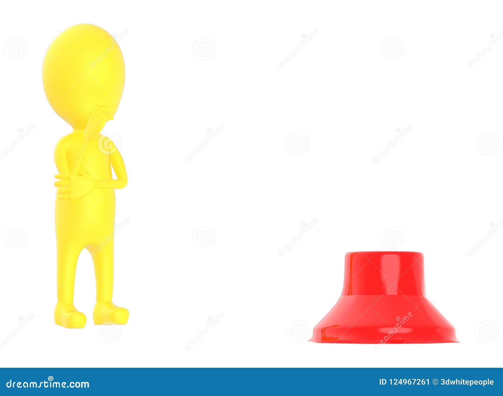 3d Yellow Character and a Red Button Stock Illustration - Illustration ...