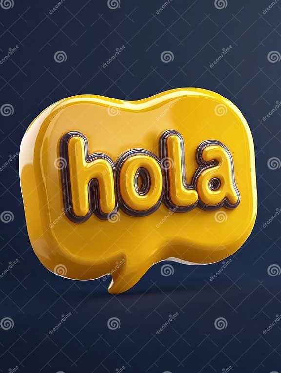 A 3D Yellow Icon of a Chat Bubble with the Text HOLA Inside, on a Deep ...
