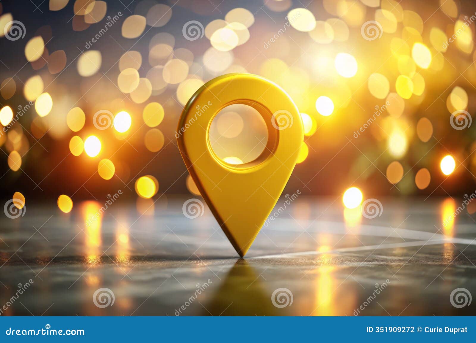3D Yellow Map Location Pointer with Bokeh Effect a Vector Illustration ...