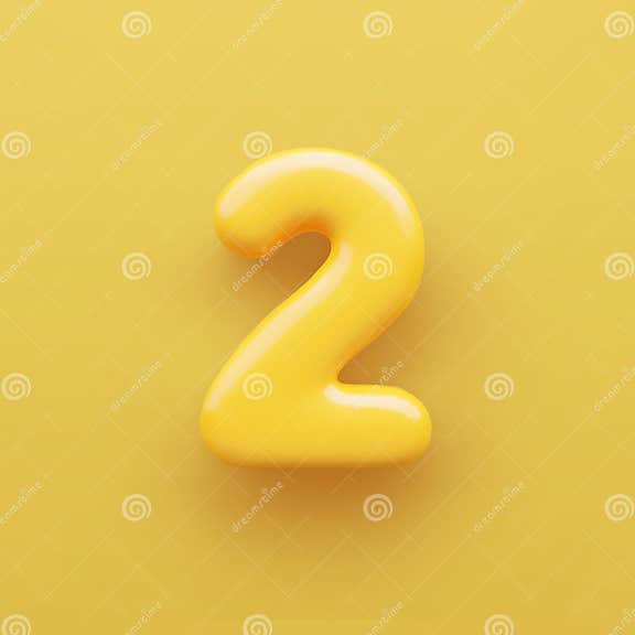 3D Yellow Number 2 with a Glossy Surface on a Yellow Background . Stock ...