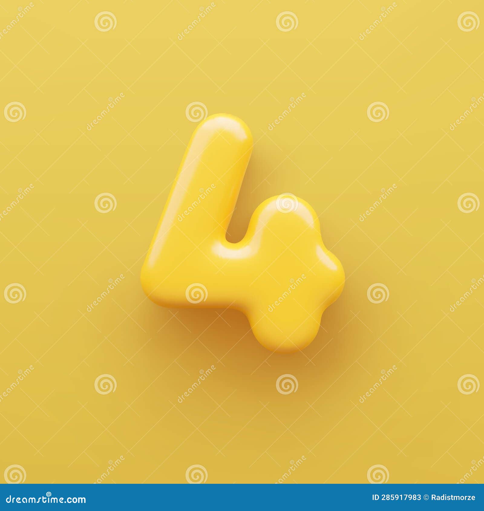 3D Yellow Number 4 with a Glossy Surface on a Yellow Background . Stock ...