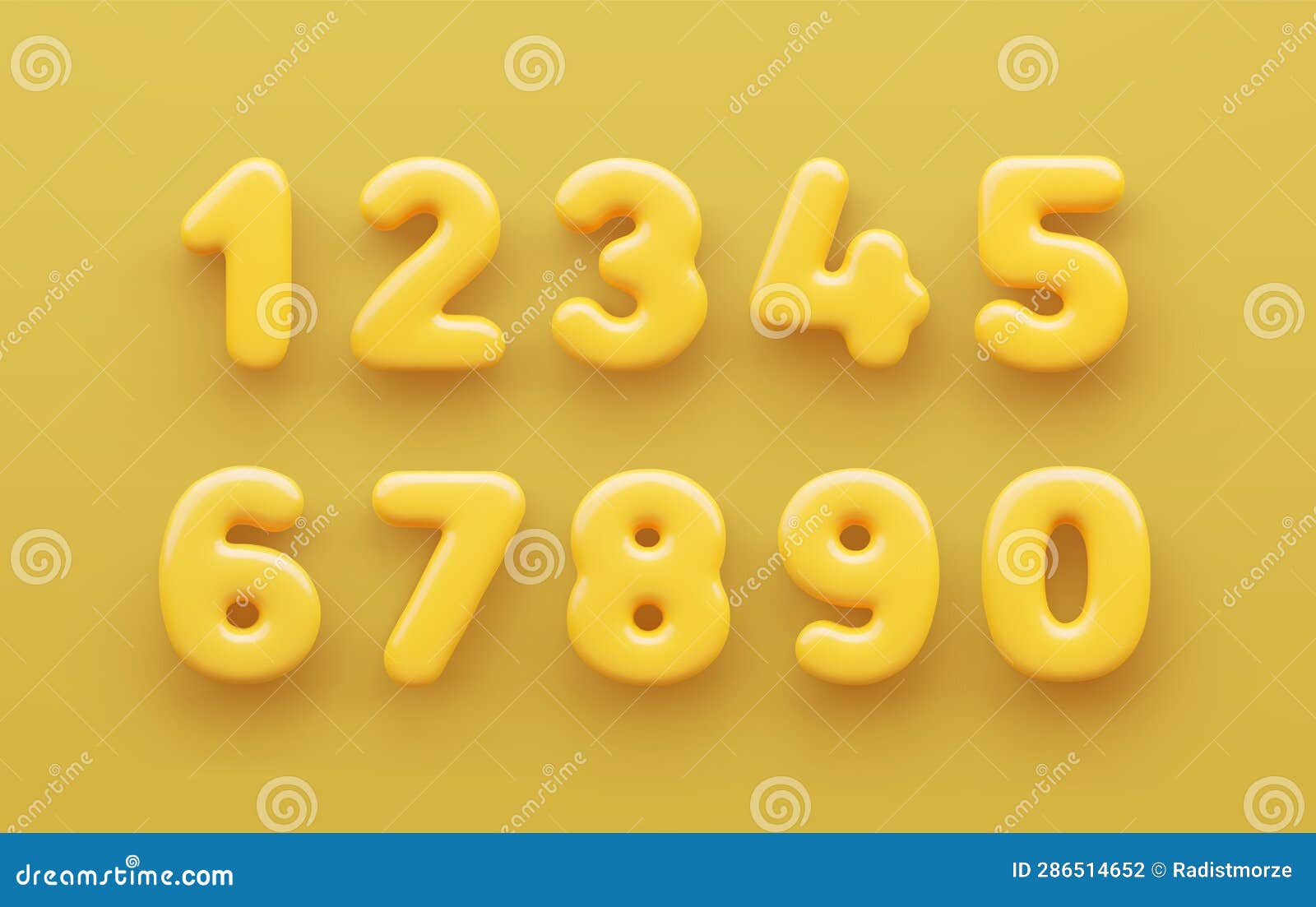 3D Yellow Number 1,2,3,4,5,6,7,8,9 and Null with a Glossy Surface on a ...