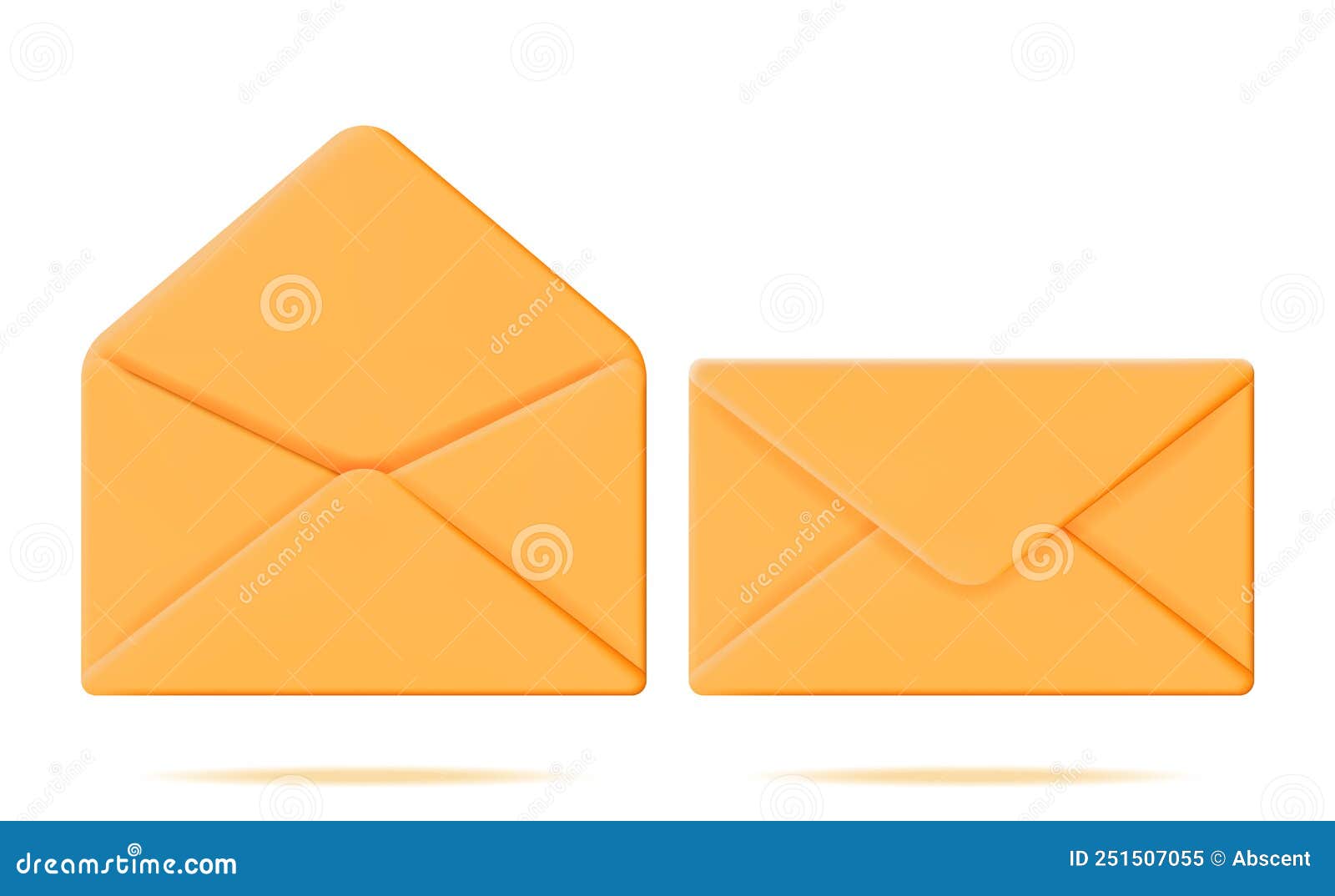3D Yellow Open and Closed Mail Envelope Stock Vector - Illustration of ...