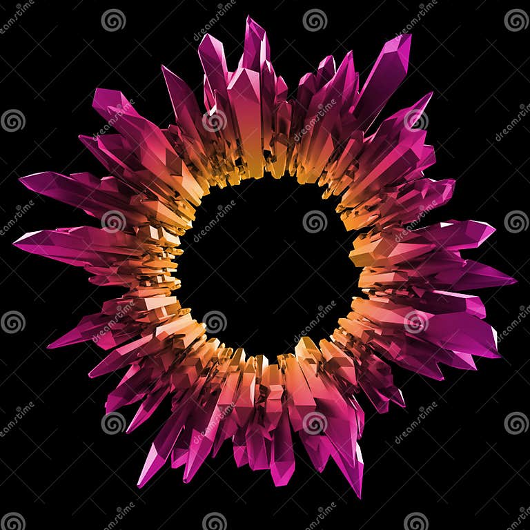 3d Yellow Pink Crystals Background, Crystallized Round Shape, Isolated ...