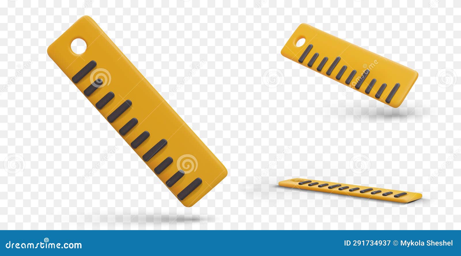 3D Yellow Plastic Ruler. Device for Measuring Length and Width Stock ...