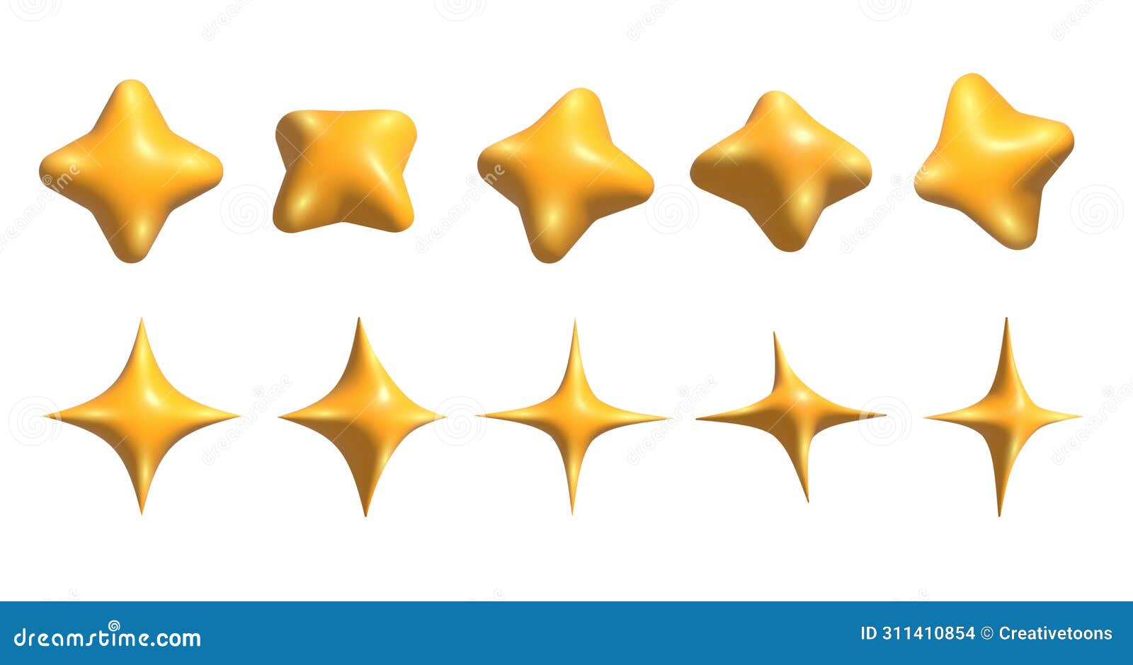 3D Yellow Stars Set. Realistic 3d Yellow Stars Set from Different ...